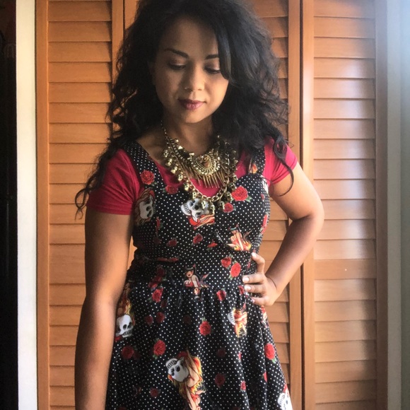 Hot Topic | Dresses | Hot Pinup Girl Dress With Roses Polkadots Sm ...